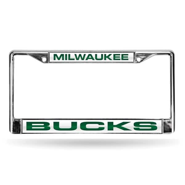 NBA Milwaukee Bucks Laser Chrome Acrylic License Plate Wall Frame-White ...