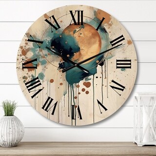 Designart "Teal Adn Gold Elegance I" Minimalism Oversized Wood Wall ...