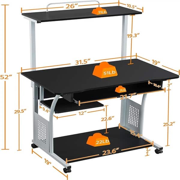 3 Tier Computer Desk with Printer Shelf - Bed Bath & Beyond - 39975235