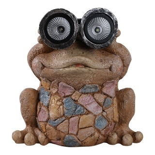 Resin Frog Statuary Solar-Powered Light-Up Goggles and Mosaic Texture ...