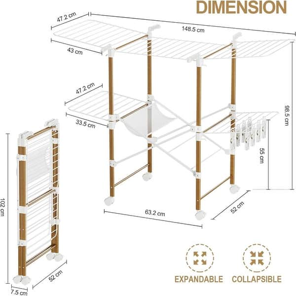 Collapsible Drying Racks for Laundry - 22.44"D x 58.26"W x 40.15"H ...