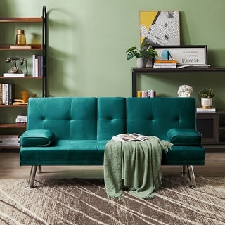 Green Convertible Velvet Futon Sofa Bed with Adjustable Positions ...
