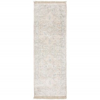 2' X 8' Beige And Grey Oriental Hand Loomed Stain Resistant Runner Rug ...