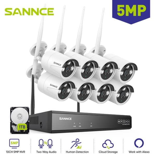 SANNCE Wireless Security Camera System, 10CH 5MP NVR With 8Pcs Cameras ...