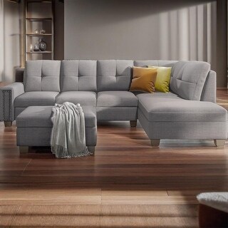Reversible Sectional L-shape Sofa with Storage Ottoman Rivet Ornament ...