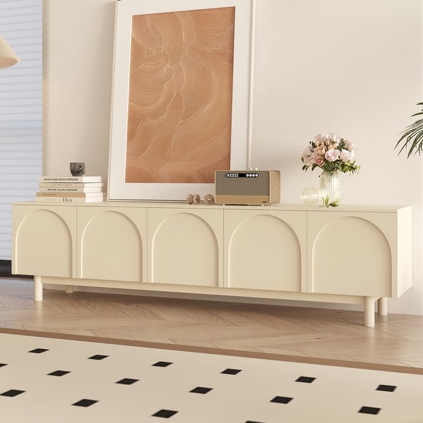 79-inch Cream TV Stands for Living Room with 5 Doors - 79' x 16' - On ...