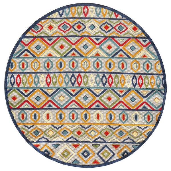8' Round Multicolor Aztec Pattern Indoor Outdoor Area Rug - 6' x 7 ...