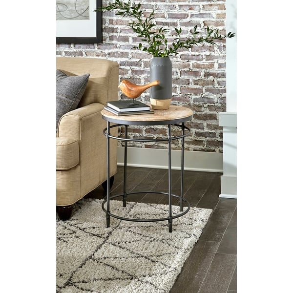 Fenway 22" Mango Solid Wood and Metal Round End Side Table - 22 inches ...