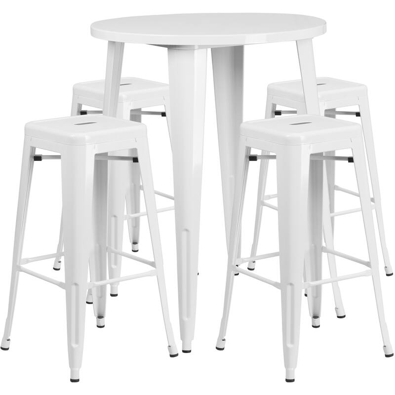 30-inch Indoor/ Outdoor 5-piece Round Metal Table and Stools Set ...