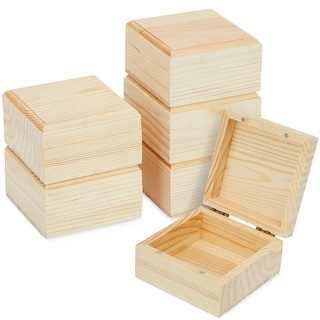 6 Pack Unfinished Wooden Boxes with Hinged Lids, Pinewood Magnetic Wood ...