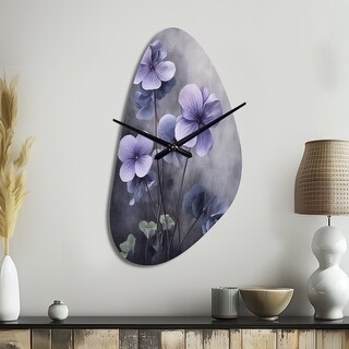 Purple Grey Violets Dream I - Floral Wall Clock in Asymmetrical Fall ...