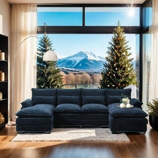 Artsy 110x55" U-Shaped Modular Sofa with Double Chaise Lounge, High ...