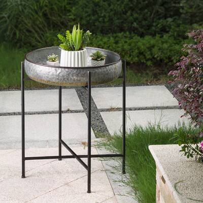 Glitzhome 25.8"H Farmhouse Galvanized Metal Planter Stand Side Table ...