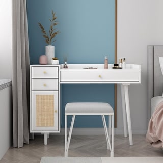 Stylish Makeup Vanity with 1 Long and Shallow Drawers, Mid-Century ...