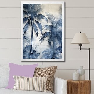 Designart "Vintage Blue Palm Trees Shadows" Palms & Palm Trees Framed ...