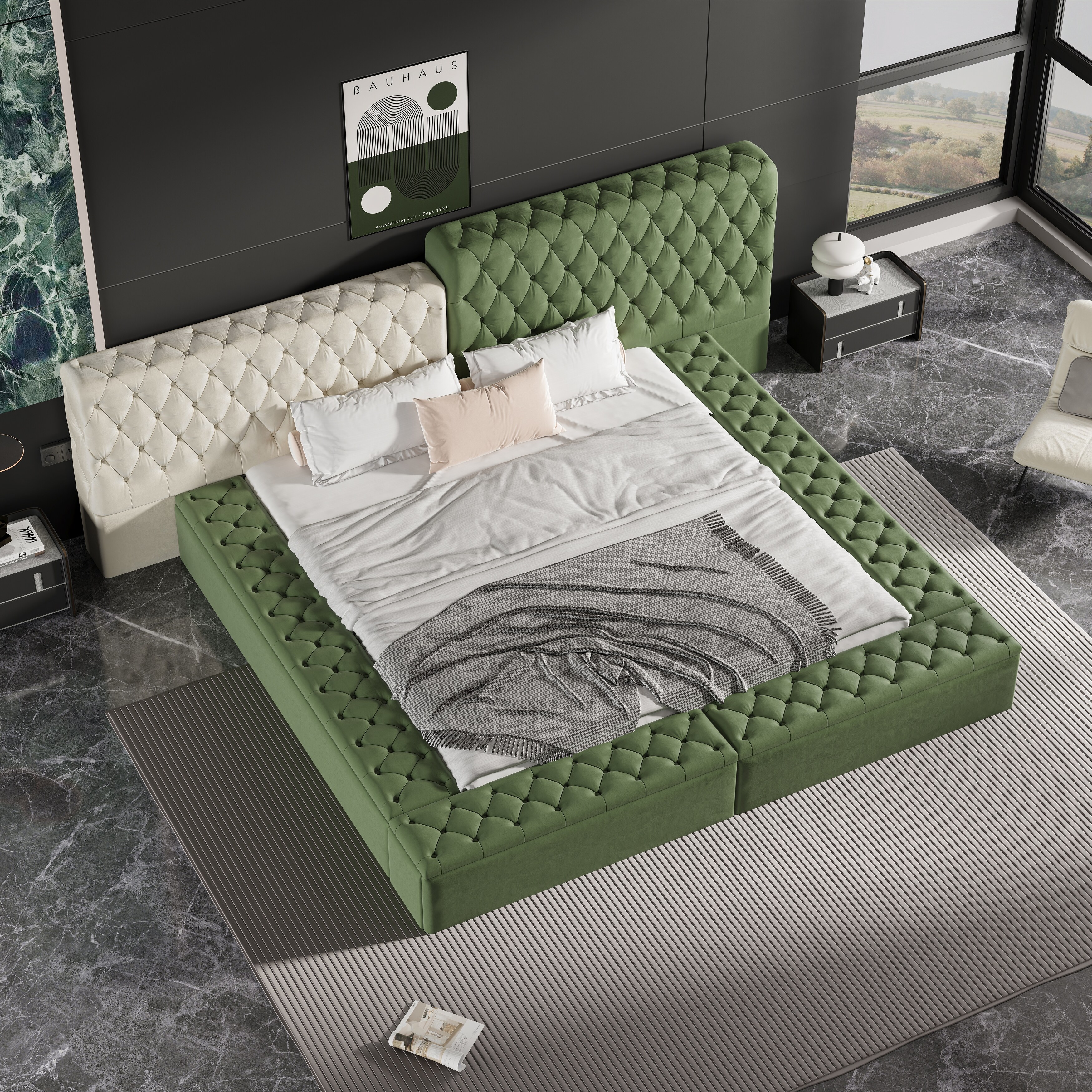 Luxury King Upholstered Bed with Deep Button Tufting Storage Compartments King Size Special shaped Platform Bed Frame Green Bed Bath Beyond 41482013
