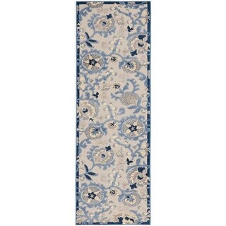 2' X 6' Blue And Grey Toile Non Skid Indoor Outdoor Runner Rug - 6' x 7 ...
