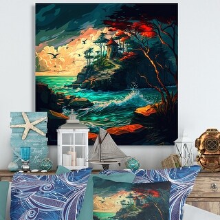 Designart "Mysterious Watch Tower By The Wild Ocean" Beach Light House ...