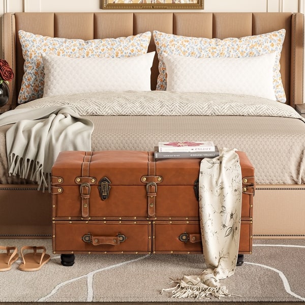 COZAYH Vintage Storage Ottoman Bench, Chest Cabinet with Latch Closure ...