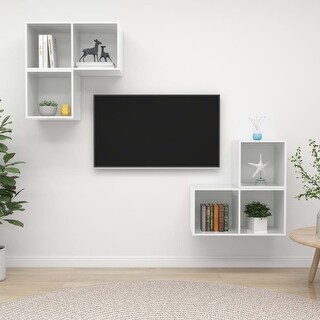 4 Piece TV Cabinet Set High Gloss White Engineered Wood - Bed Bath ...