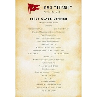 Titanic Menu 1912. /Ndinner Menu For FirstClass Passengers On Board The ...