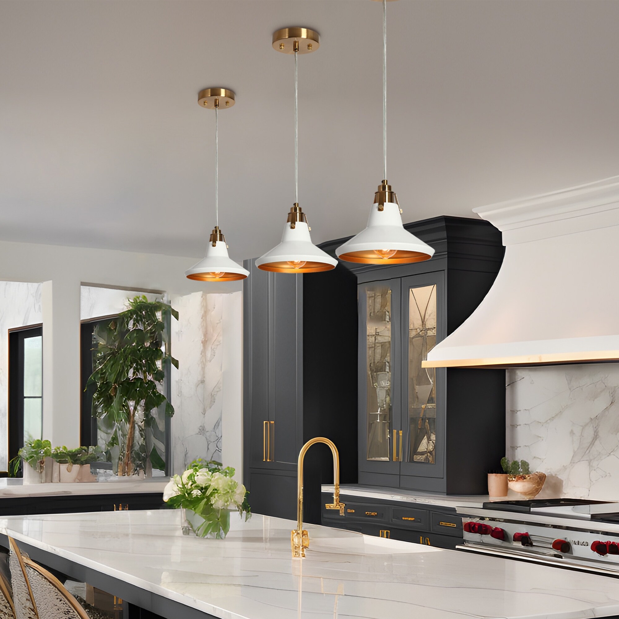 Modern Gold 1-Light Metal Pendant Lights for Dining Room Kitchen Island ...