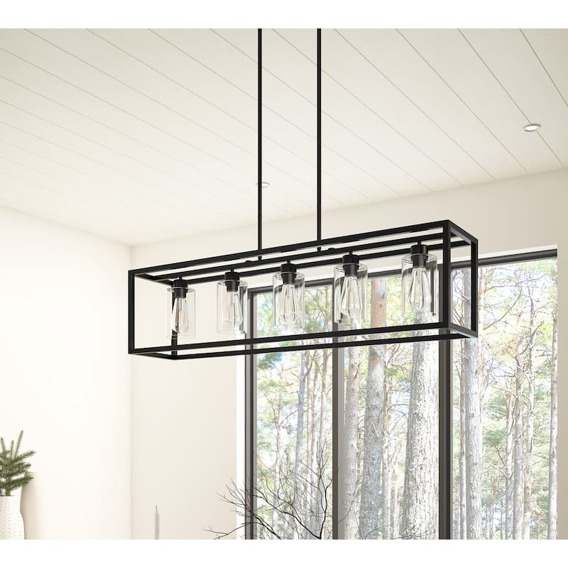 Modern Black 5-Light Rectangle Iron Frame Kitchen Island Pendant ...
