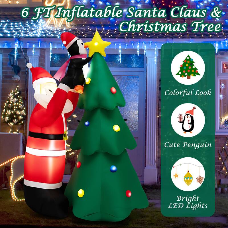 6 Ft Inflatable Christmas Tree And Santa Claus W Leds Air Blower Bed