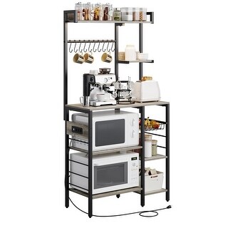 Bakers Rack with Power Outlet, Kitchen Bakers Rack Microwave Stand ...