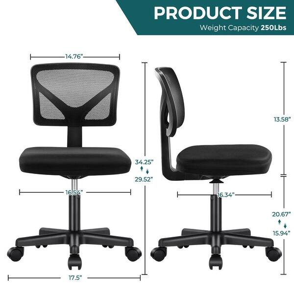 360° Swivel Armless Desk Chair Small Home Office Chair with Lumbar ...