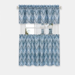 Avery 3-Piece Printed Kitchen Curtain Set, Tiers 58x36 Inches, Valance ...