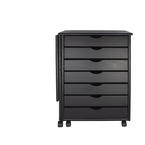 Adeptus Solid Wood 7 Drawer Gate Leg Roll Cart Desk Black