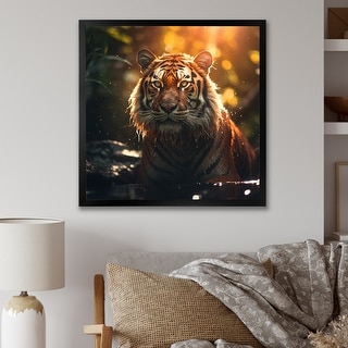 Designart "Double Exposure Tiger Lensflare Silhouette I" Landscapes ...