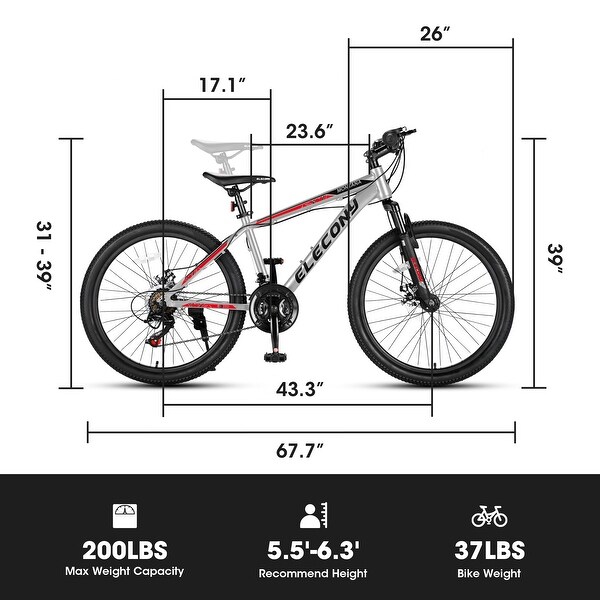 Elecony 26 Inch Mountain Bike Bicycle for Adults Aluminium Frame Bike Shimano 21 Speed with Disc Brake Bed Bath Beyond 37982859