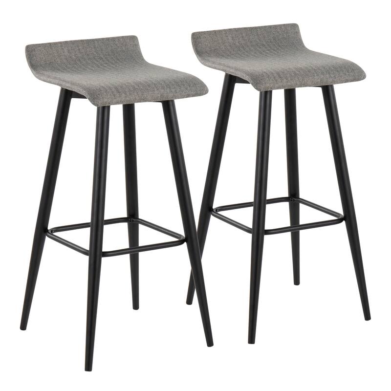 Ale Fixed-Height Bar Stool in Black Steel and Grey Faux - Set of 2 - 15 ...
