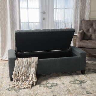 Contemporary Tufted Storage Ottoman Bench Dark Grey - Bed Bath & Beyond ...