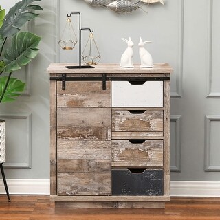 Brown Wood Rustic Style 4-Drawer with 1-Sliding Door Storage Cabinet ...
