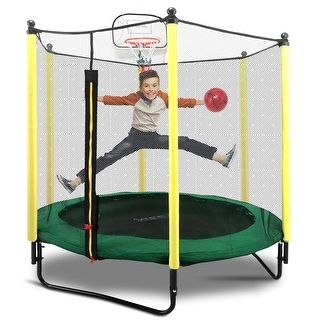 5ft Mini Toddler Trampoline with Enclosure Safety Net Basketball Hoop ...