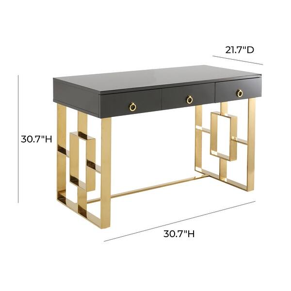 Audrey Dark Grey/Gold-tone Wood/Metal Lacquered Writing Desk - Bed Bath ...