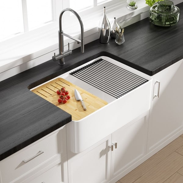 Eridanus Fireclay Workstation Farmhouse Kitchen Sink - Bed Bath ...