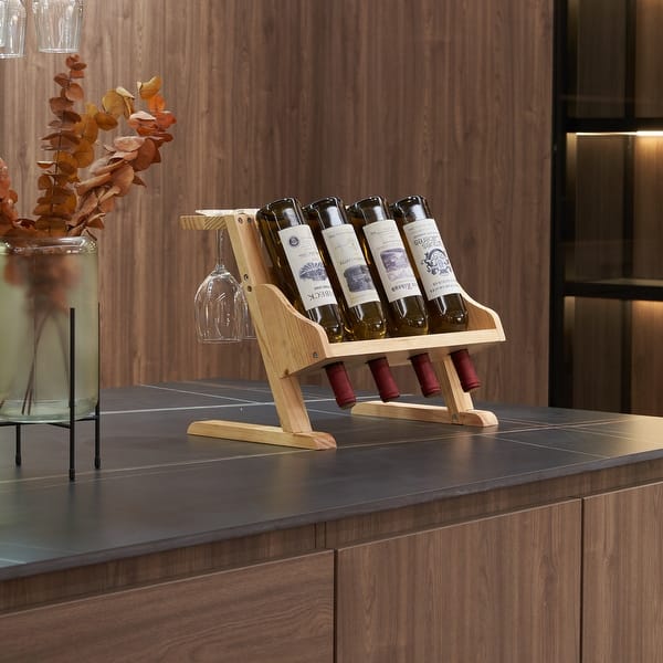 Table wine rack with cup holder/wine racks countertop/Solid wood wine ...
