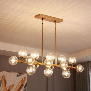 16 Lights Luxury Modern Gold Rectangle Chandelier with Clear Glass ...
