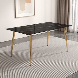 Modern Minimalist Rectangular Black Imitation Marble Dining Table - Bed ...