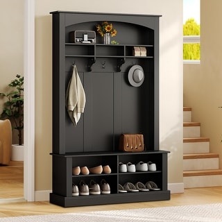 Modern Elegant Freestanding Tall Hall Tree with Open Storage Spaces ...