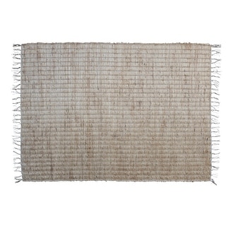 Woven Jute and Cotton Rug with Fringe - 72.0"L x 48.0"W x 0.5"H - Bed ...