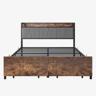 Queen Bed Frame with Socket, Drawers - Brown - Bed Bath & Beyond - 39885035
