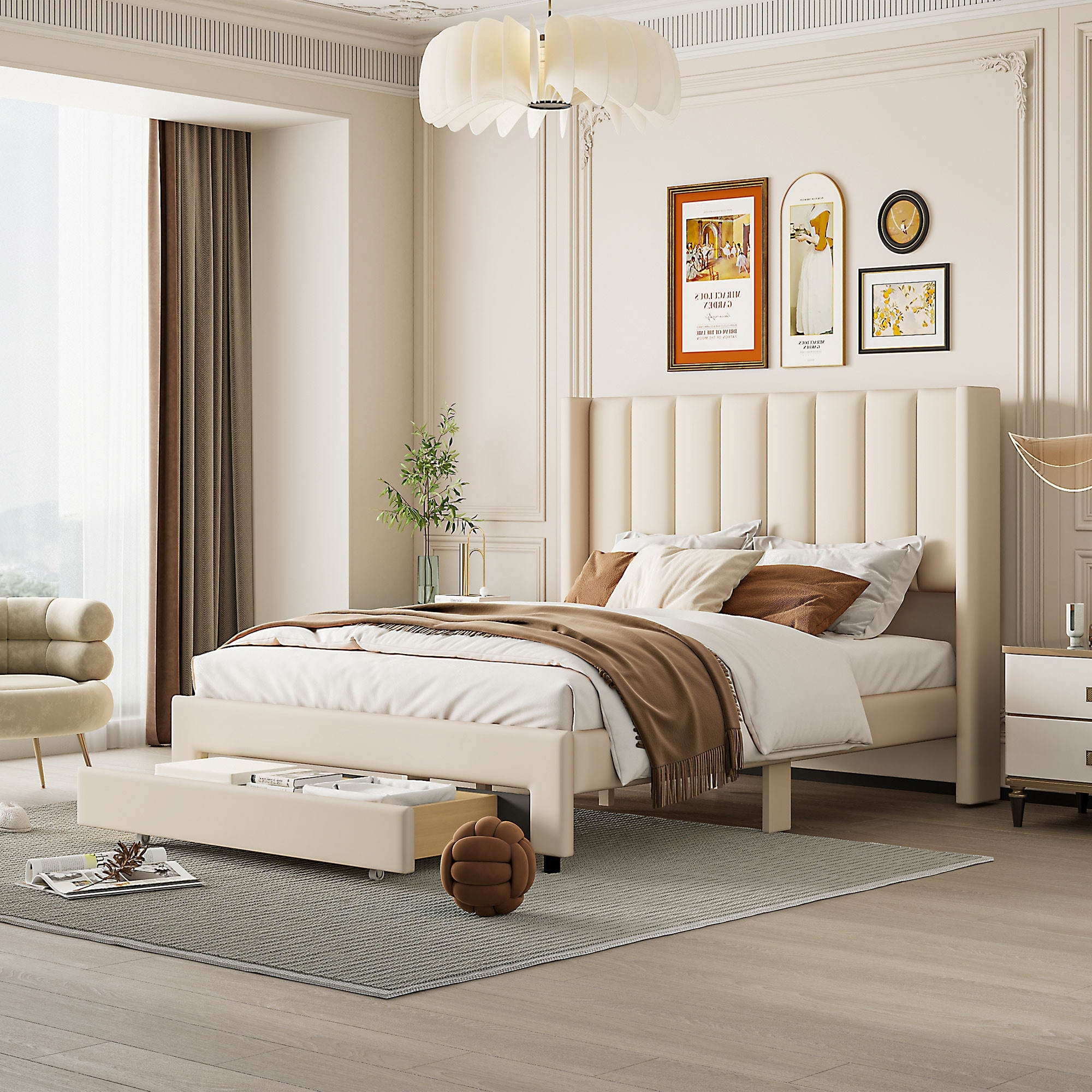 Full Size Bed Frame Modern Velvet Upholstered Platform Bed with Tall Headboard and Drawer Bed Bath Beyond 40734686