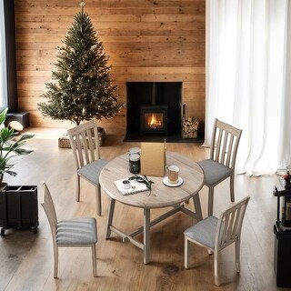 5-Piece Wood Dining Table Set Round Extendable Dining Table with 4 ...