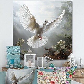 Designart "Religious White Dove Above The Clouds" Dove Wall Decor ...