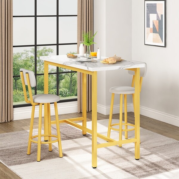 2 Person Breakfast Nook Dining Set Rectangular Faux Marble Table and 2 Upholstered Chairs with Back for Home Kitchen Bed Bath Beyond 37236707